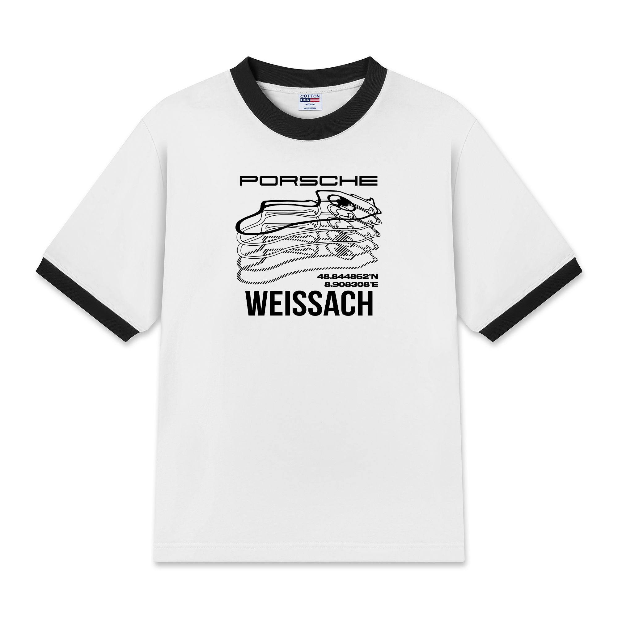Áo Thun Ringer Cotton Cao Cấp Relaxed Fit Porsche Weissach Map